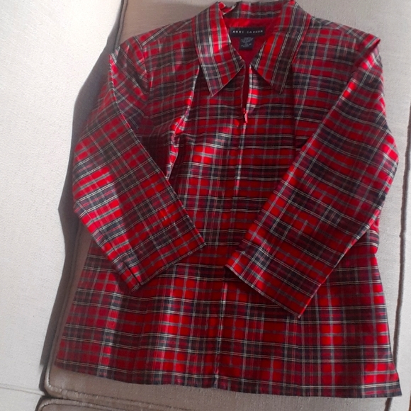 Anne Carson | Tops | Euc 0 Silk Tartan Plaid Jacket | Poshmark